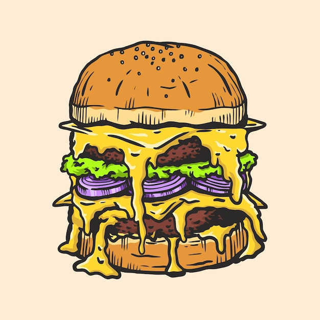 Delectable Double-Decker Burger with Vibrant Veggies and Savory Patties ...