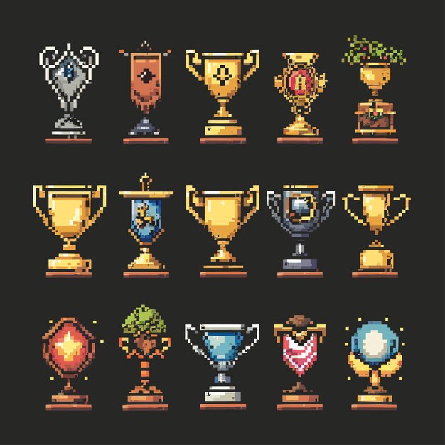 Vibrant Pixel Art Trophy Collection for Gaming and Design | Jiffy Designs