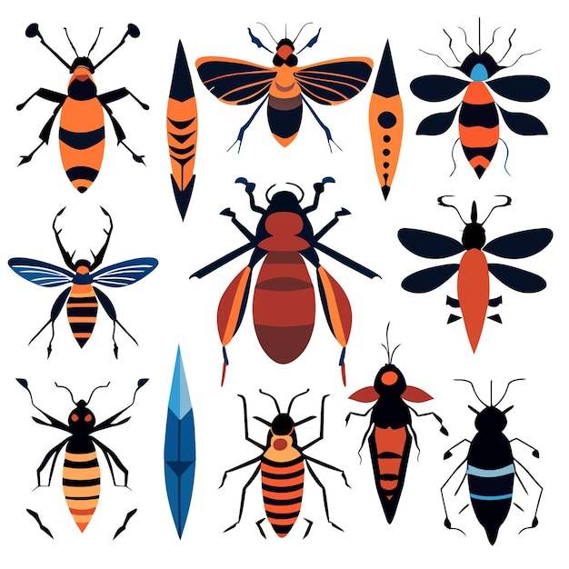 Vibrant Assortment of Stylized Bee and Insect Illustrations | Jiffy Designs