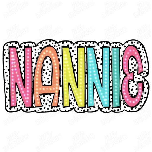 'Nannie' Vibrant Polka-Dotted Letters with Playful Rainbow Gradient ...