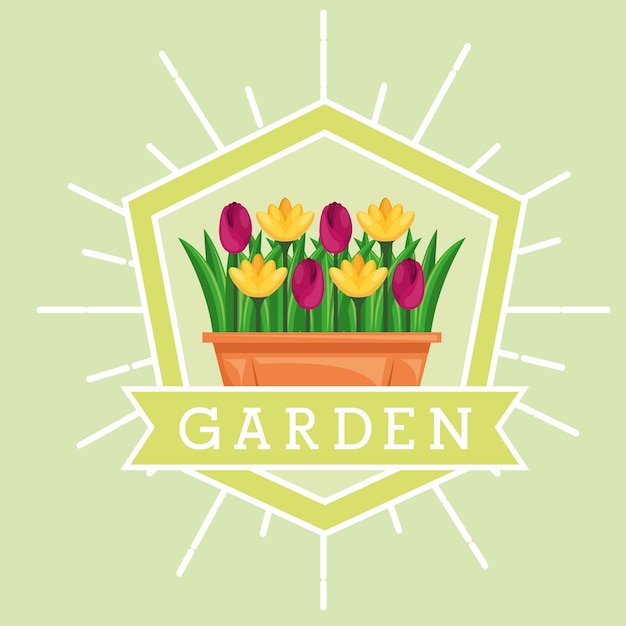 Vibrant Tulips in Rustic Garden Planter Emblem Design | Jiffy Designs
