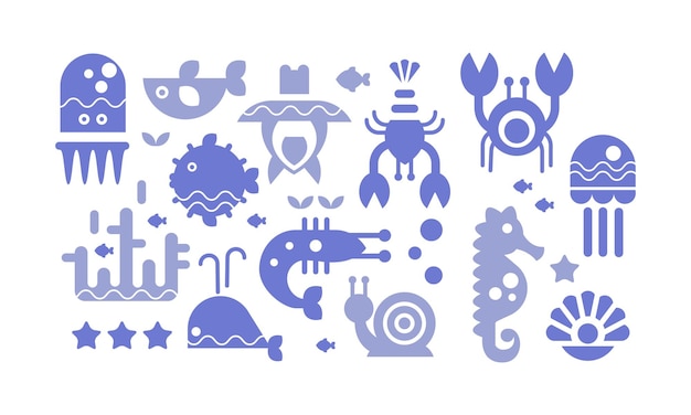 Vibrant Collection of Whimsical Marine-Inspired Symbols and Icons ...
