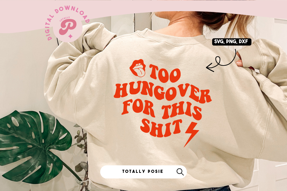 'Too Hungover For This Shit' Bold Red Typography with Iconic Tongue and Lightning Bolt | Jiffy ...