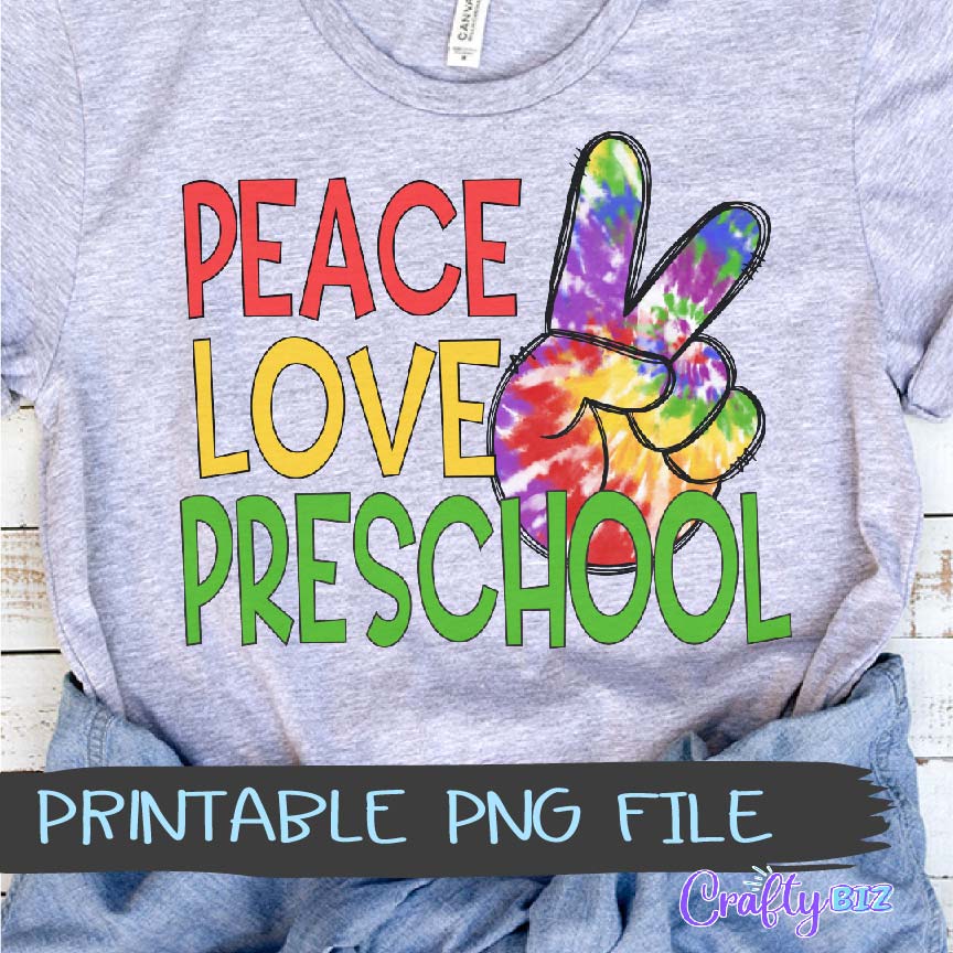 'Peace Love Preschool' Vibrant Rainbow Peace Sign Hand | Jiffy Designs