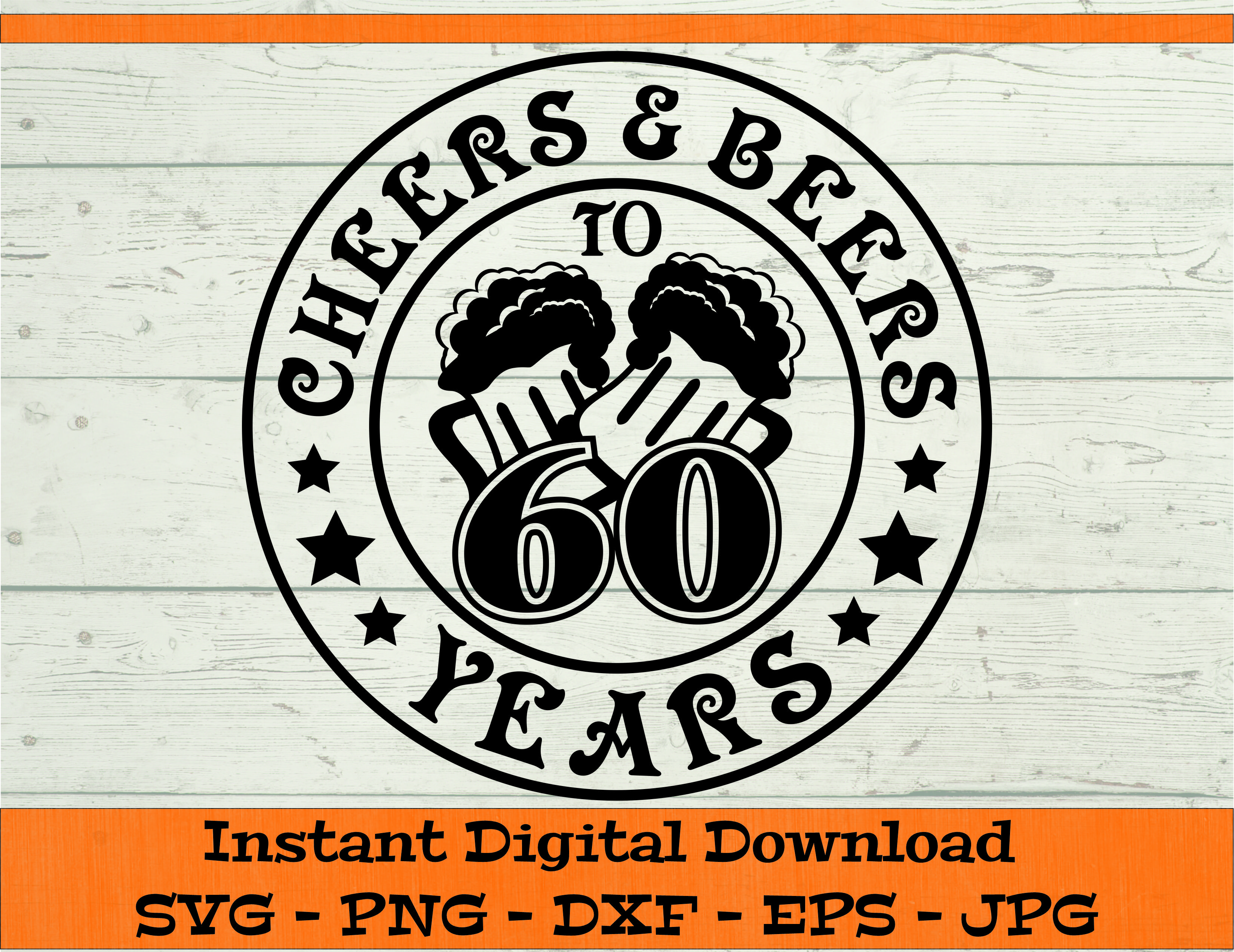 'Cheers & Beers to 60 Years' Circular Emblem with Frothy Mugs | Jiffy ...