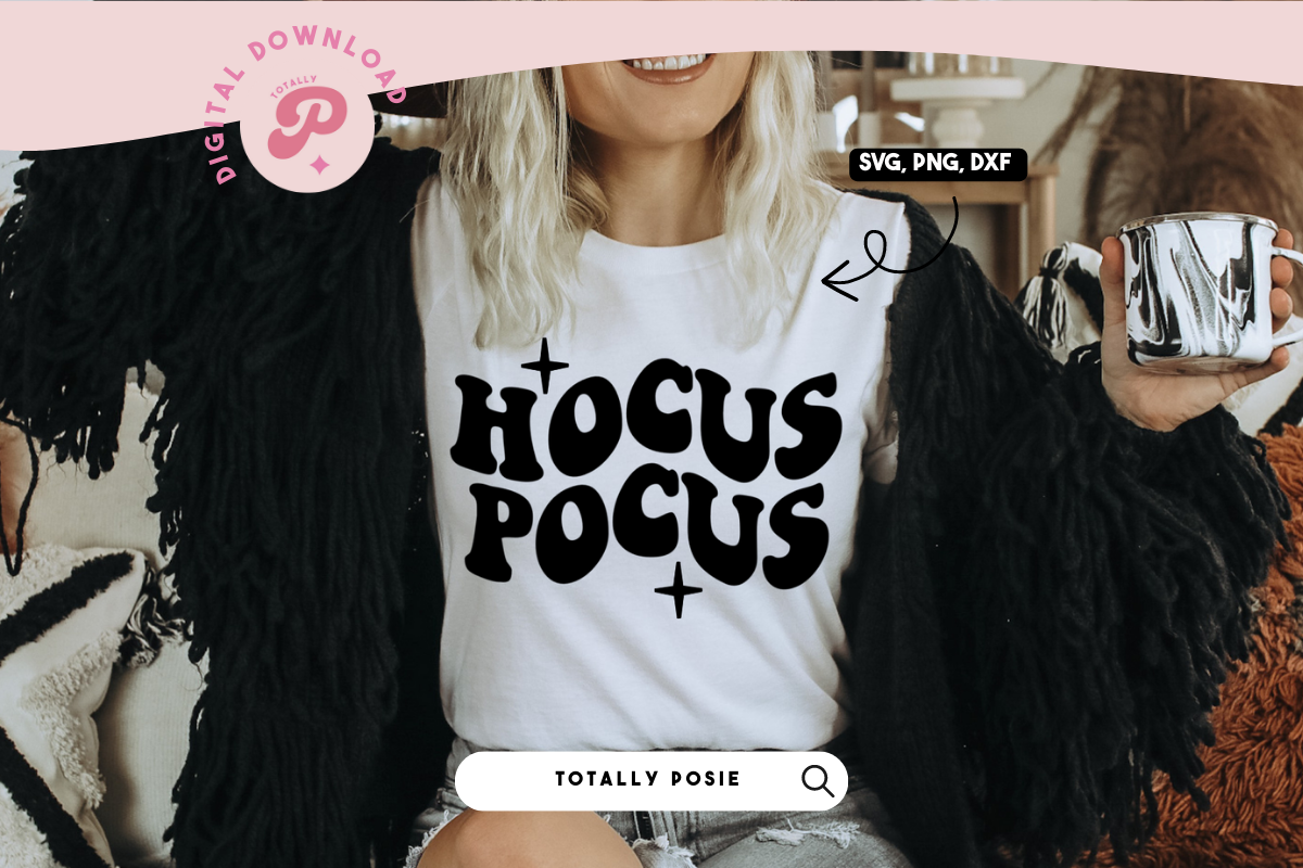 'Hocus Pocus' Playful Purple Text with Twinkling Stars | Jiffy Designs