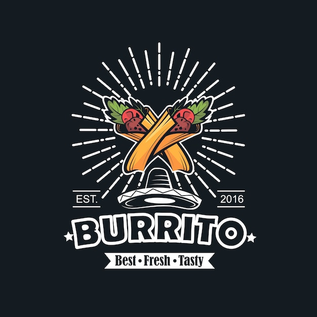 Vibrant Burrito Logo with Crossed Swords and Sunburst | Jiffy Designs