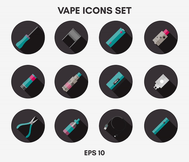 Vibrant Vaping Essentials: A Stylized Icon Set for E-Cigarette ...