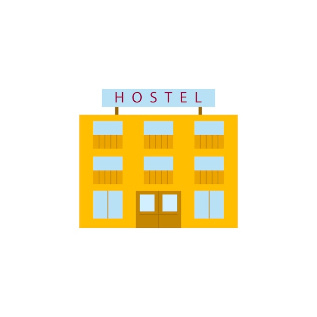 Vibrant Hostel Building with Geometric Shapes and Signage | Jiffy Designs