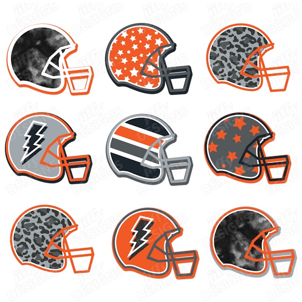 Retro Football Helmets Featuring Diverse Patterns and Iconic Symbols ...