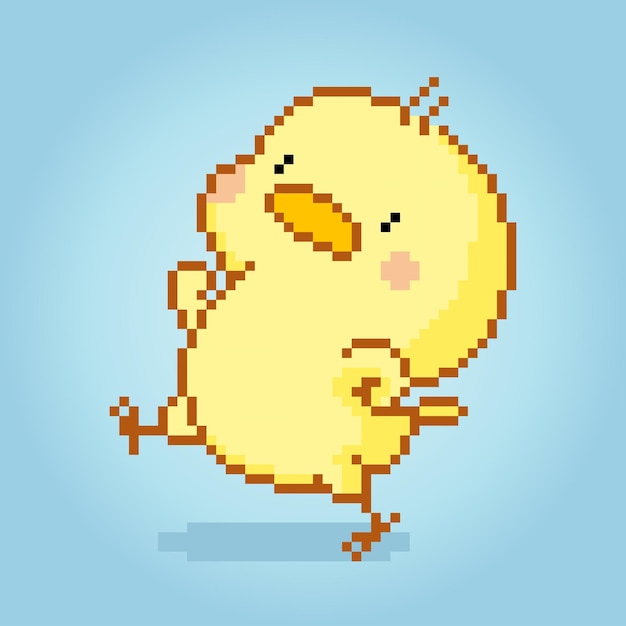 Adorable Pixel Art Chick on a Vibrant Blue Background | Jiffy Designs
