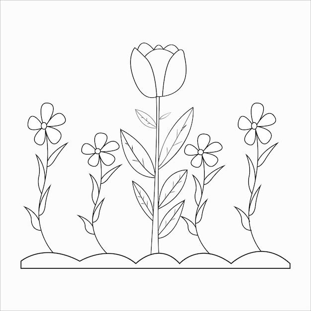 Delicate Floral Outline Drawing with Tulip and Daisies | Jiffy Designs