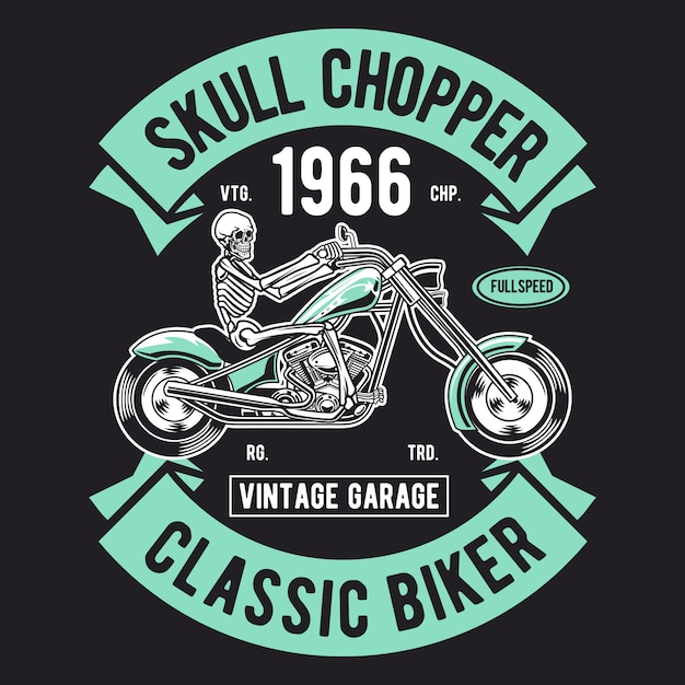 Vintage Garage Classic Biker Skull Chopper 1966 Illustration | Jiffy ...