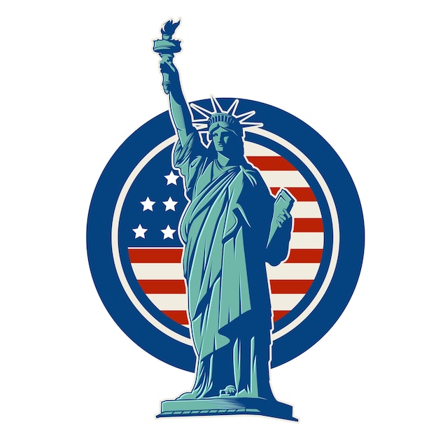 Patriotic Statue of Liberty Emblem with American Flag Stripes | Jiffy ...