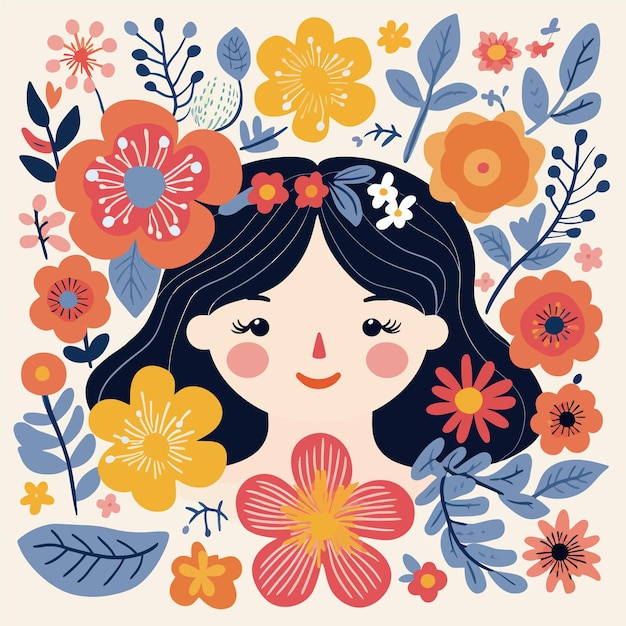Whimsical Girl with Vibrant Floral Motifs and Patterns | Jiffy Designs