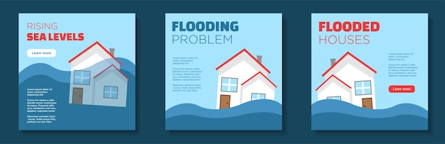 Diverse Flood-Themed Illustrations Showcasing Rising Seas, Flooding ...