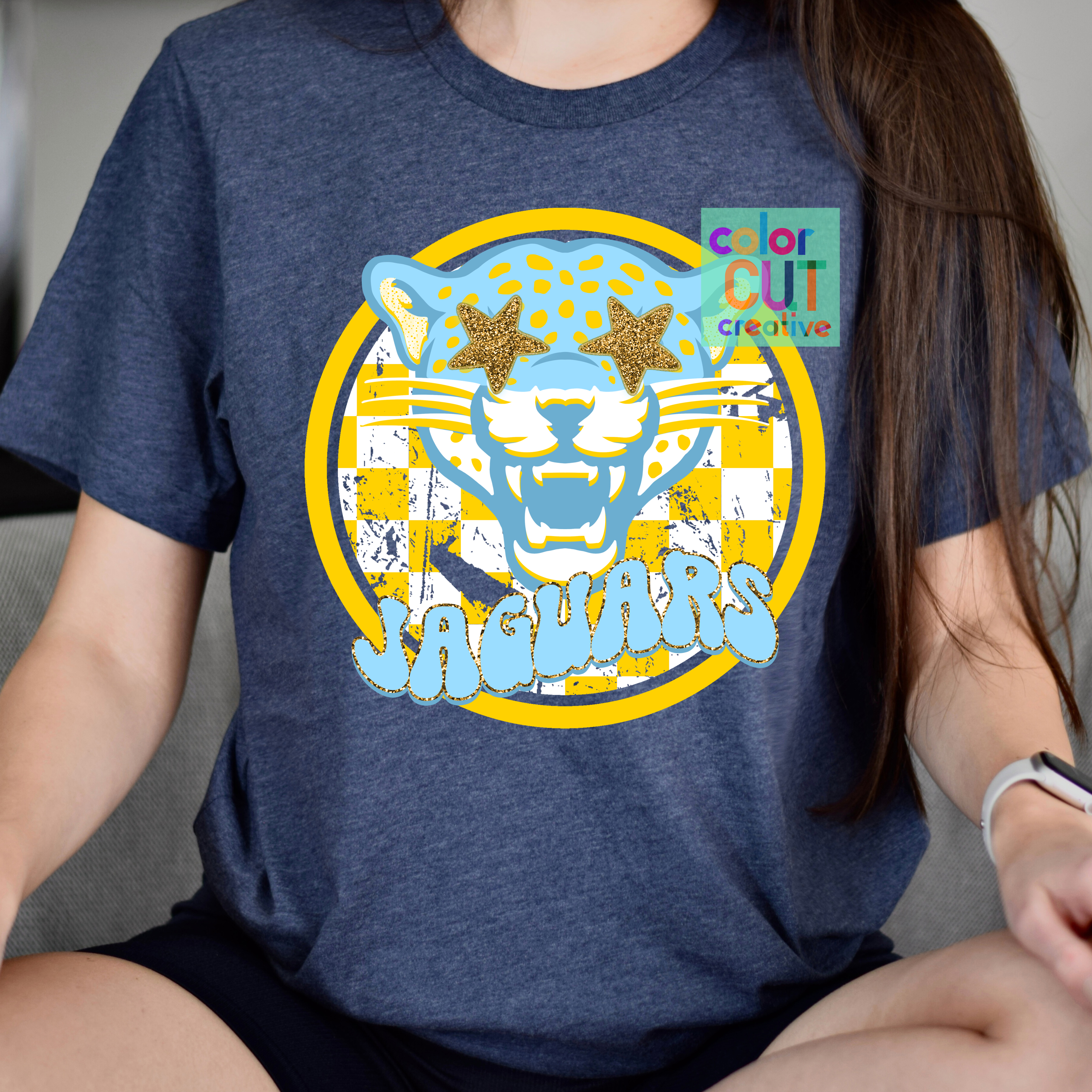 'Jaguars' Fierce Feline Face with Starry Eyes and Checkered Pattern ...