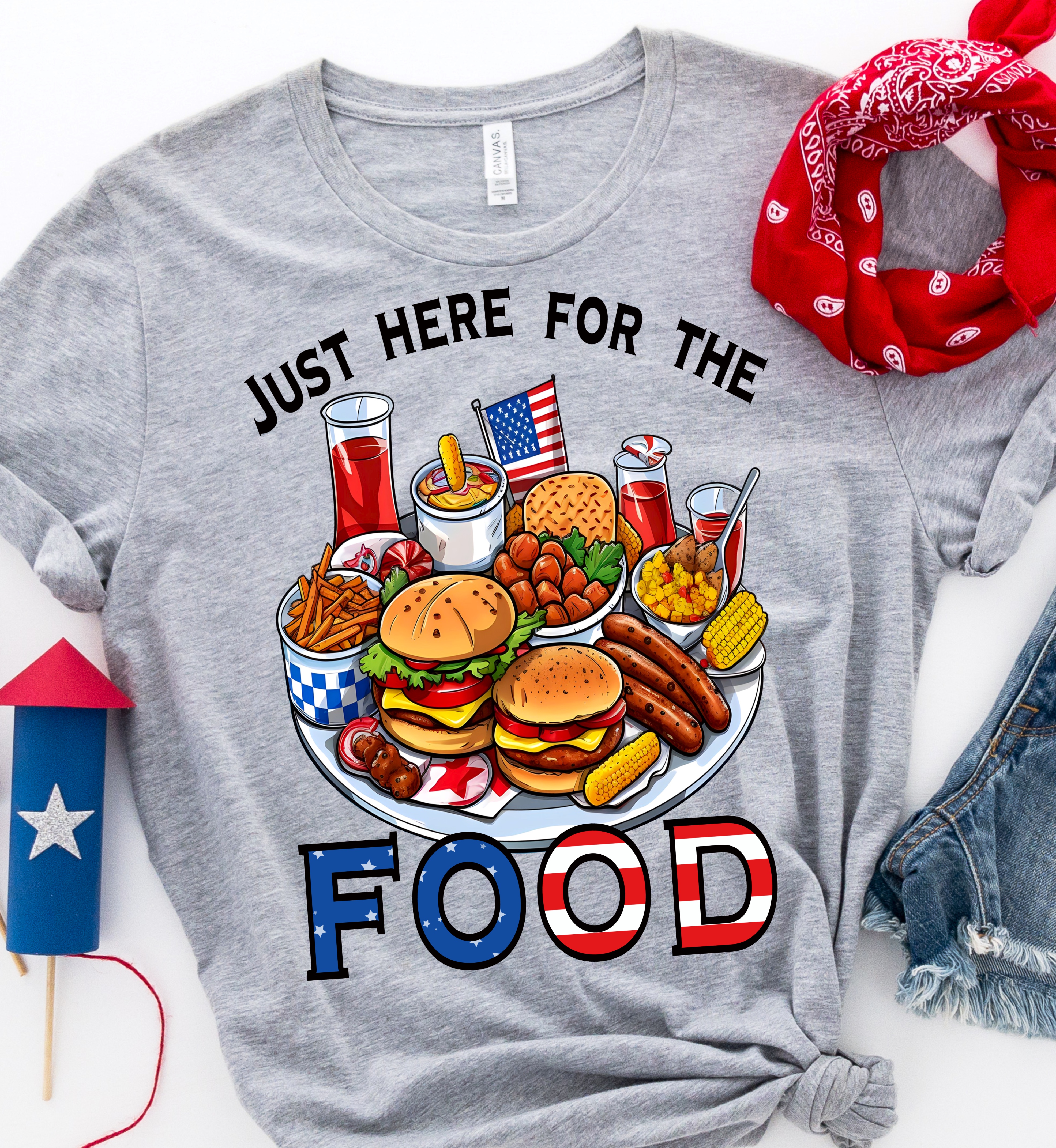 'Just Here For The Food' Patriotic American Feast Illustration | Jiffy ...