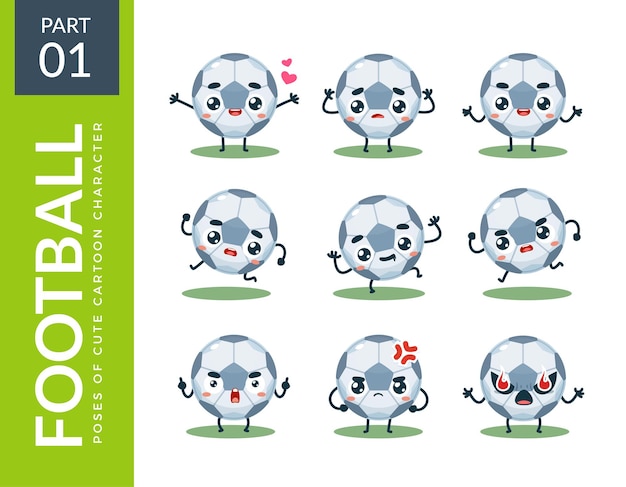 Lively Cartoon Soccer Balls Expressing Diverse Emotions | Jiffy Designs