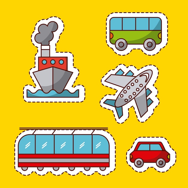 Collection of Whimsical Transportation Stickers with Vibrant Colors ...