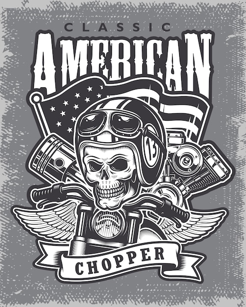 Classic American Chopper Skull and Motorcycle Emblem | Jiffy Designs
