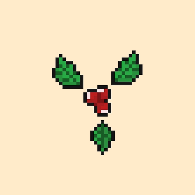 Vibrant Pixel Art Holly Leaves with Red Berries | Jiffy Designs