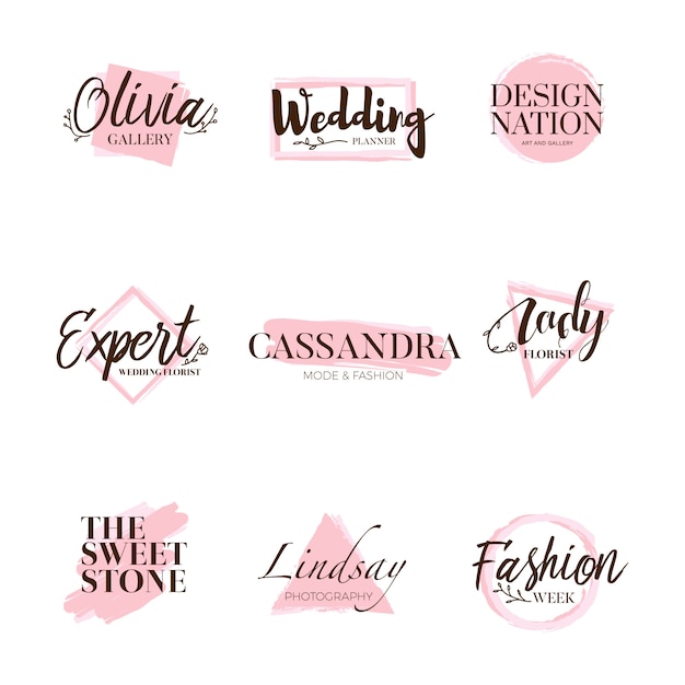 Elegant calligraphic wedding and fashion logos in cursive script ...