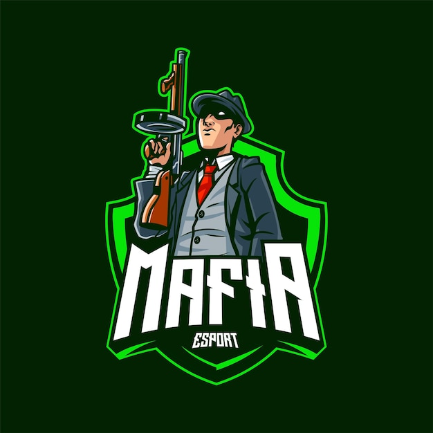 Dashing Gangster in Sharp Suit Wielding Pistol on Green Badge | Jiffy ...