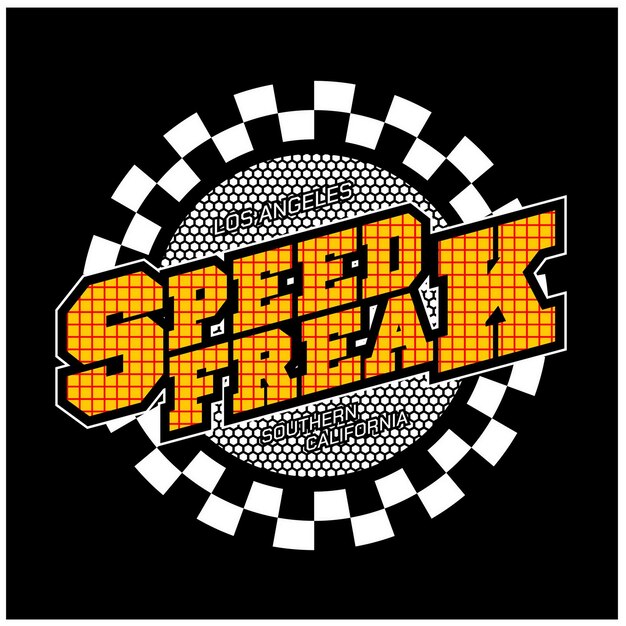 Vibrant Retro Speed Streak Emblem with Checkered Border | Jiffy Designs