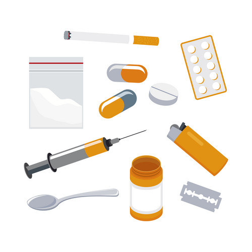 Hard Drugs Abuse Icon Set Vector. Drugs, Pills, Injection Syringe ...