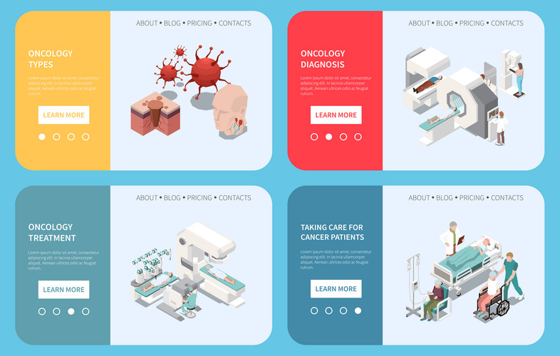 Four Isometric Oncology Web Banners Set With Cancer Types Diagnostics ...