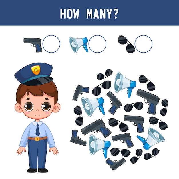 Counting Police Officer's Accessories in Cartoon Style | Jiffy Designs
