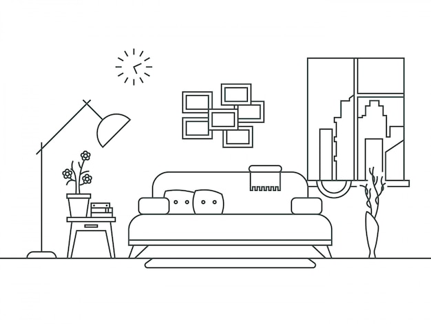 Minimalist Line Art Interior Design with Living Room Furniture | Jiffy ...
