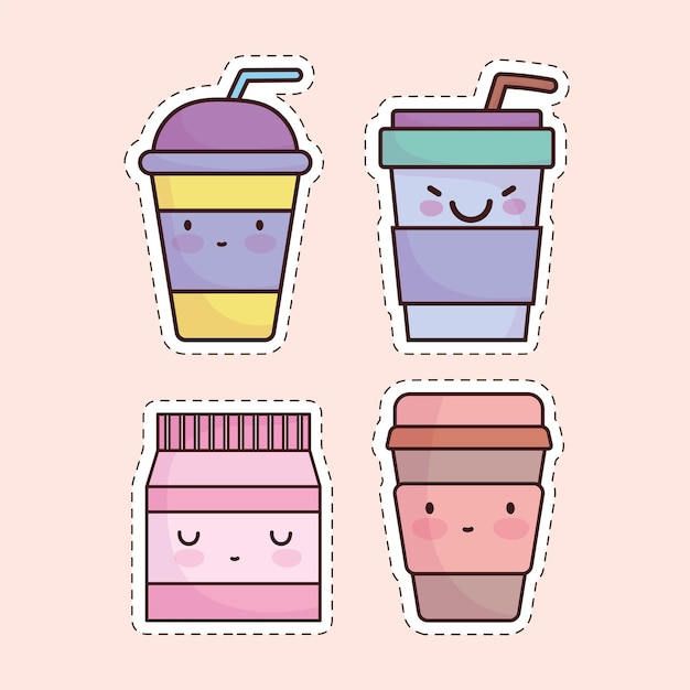Delightful Kawaii Coffee Cups and Milk Cartons Collection | Jiffy Designs