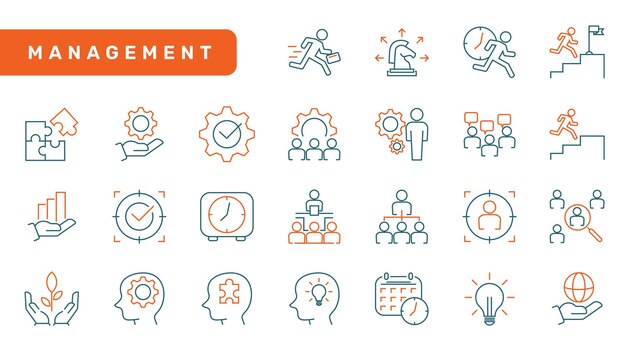 Diverse Management Icons Depicting Leadership, Teamwork, and Strategy ...