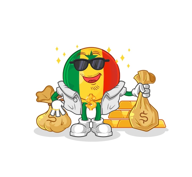 Vibrant Rasta-Inspired Mascot with Money Bags and Gold Bars | Jiffy Designs