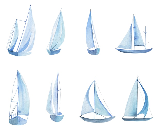 Elegant Collection of Diverse Sailing Vessels in Shades of Blue | Jiffy ...