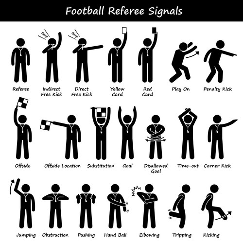 Football Soccer Referees Officials Hand Signals Stick Figure Pictogram ...