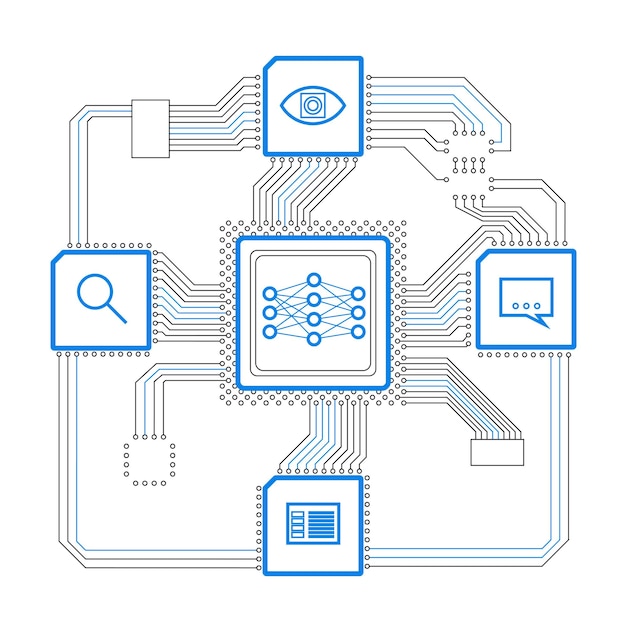 Interconnected Digital Circuits and Interface Icons | Jiffy Designs