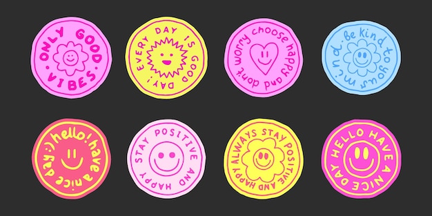 Vibrant Positivity Badges with Cheerful Slogans and Playful Designs ...