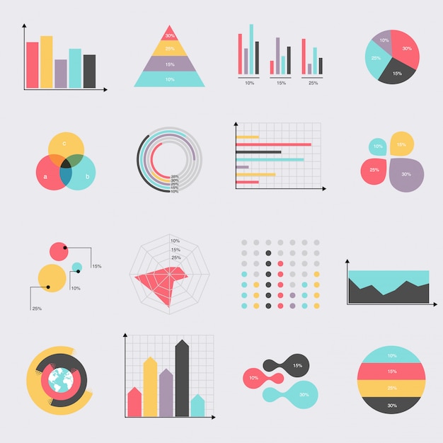Vibrant Infographic Elements: Graphs, Charts, and Geometric Shapes ...