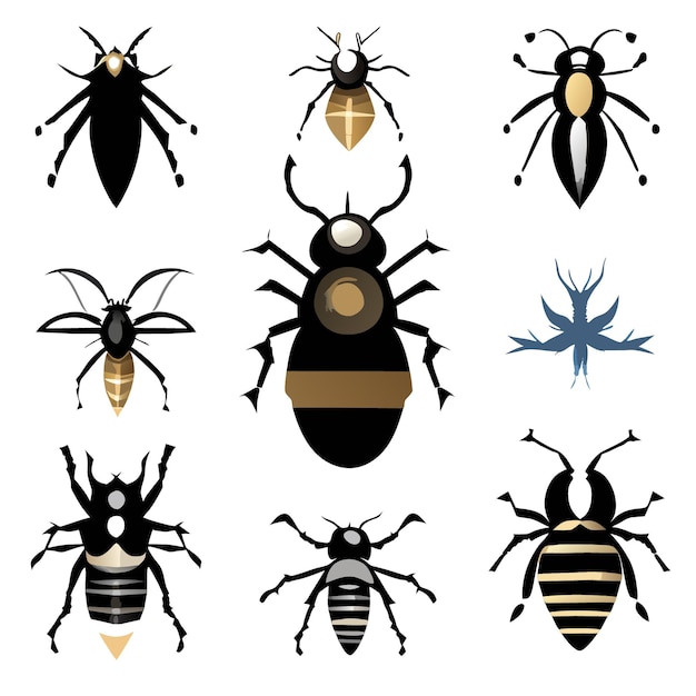 Diverse Collection of Stylized Insect Silhouettes | Jiffy Designs