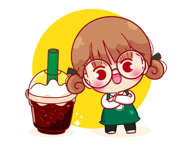 Adorable Chibi Character Holding Refreshing Beverage | Jiffy Designs