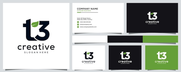 Minimalist T3 Logo Design with Green Leaf Accents | Jiffy Designs
