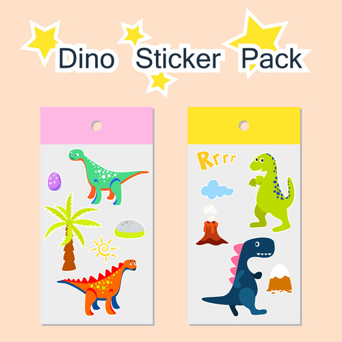 Dino Sticker Pack Vector Illustration. Dinosaur With Props Kid Sticky ...