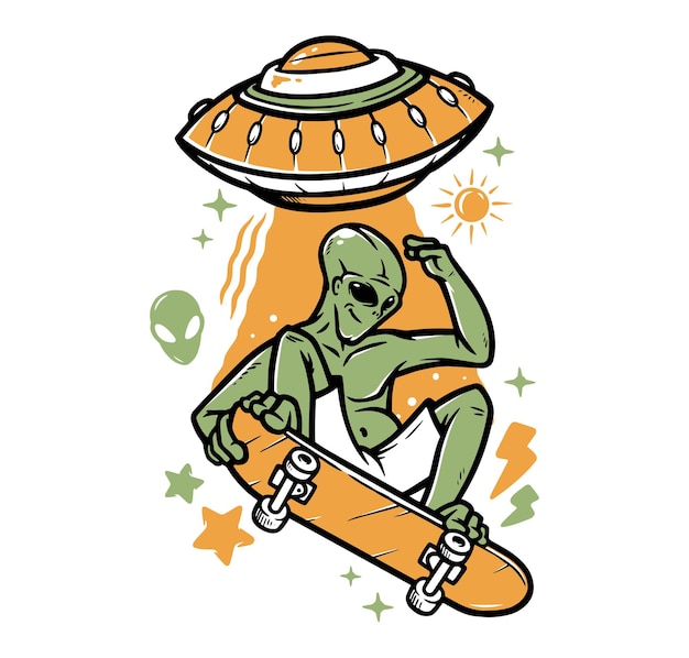 Alien Skateboarder Soaring Through the Cosmos | Jiffy Designs