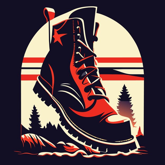 Rugged Outdoor Boot Emblem with Scenic Landscape | Jiffy Designs
