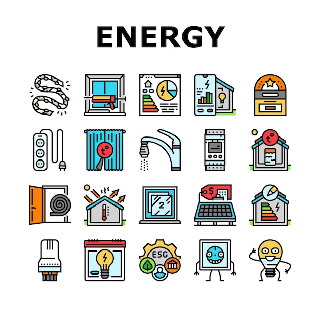 Diverse Collection of Vibrant Energy-Themed Icons and Symbols | Jiffy ...