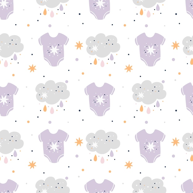 Whimsical Cloud and Star Pattern in Pastel Hues | Jiffy Designs