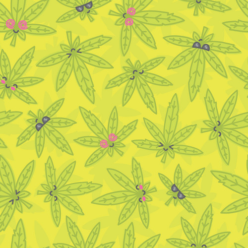 Cartoon Kawaii Weed Leaf Seamless Vector Pattern | Jiffy Designs
